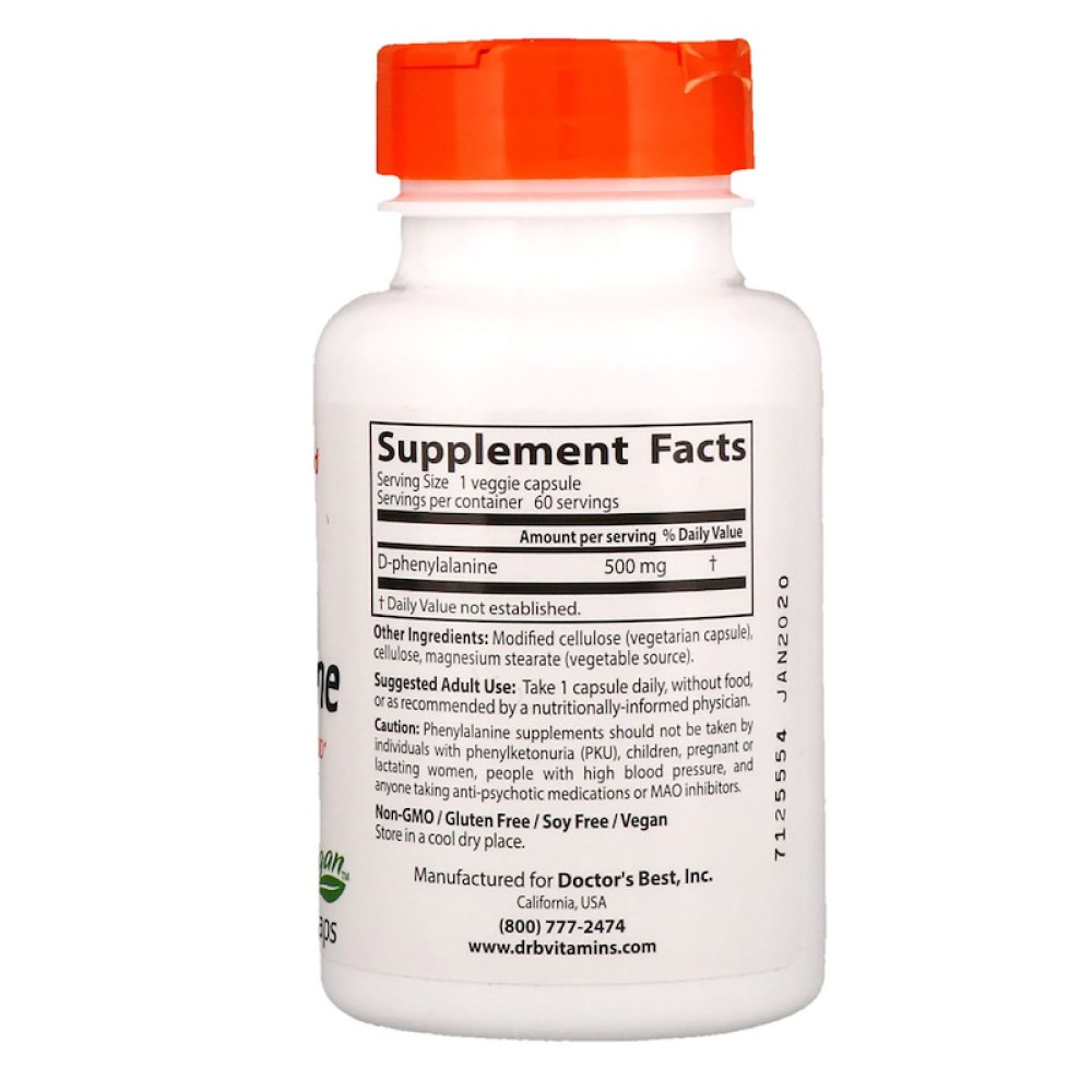 Doctor's Best D-Phenylalanine 500mg 60 Capsules - Health ...