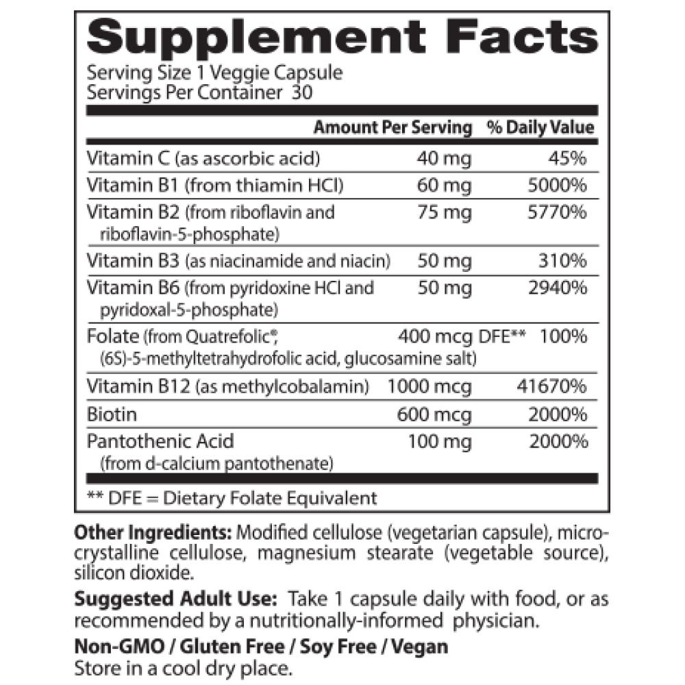 Doctor's Best Fully Active B Complex with Quatrefolic 30 ...