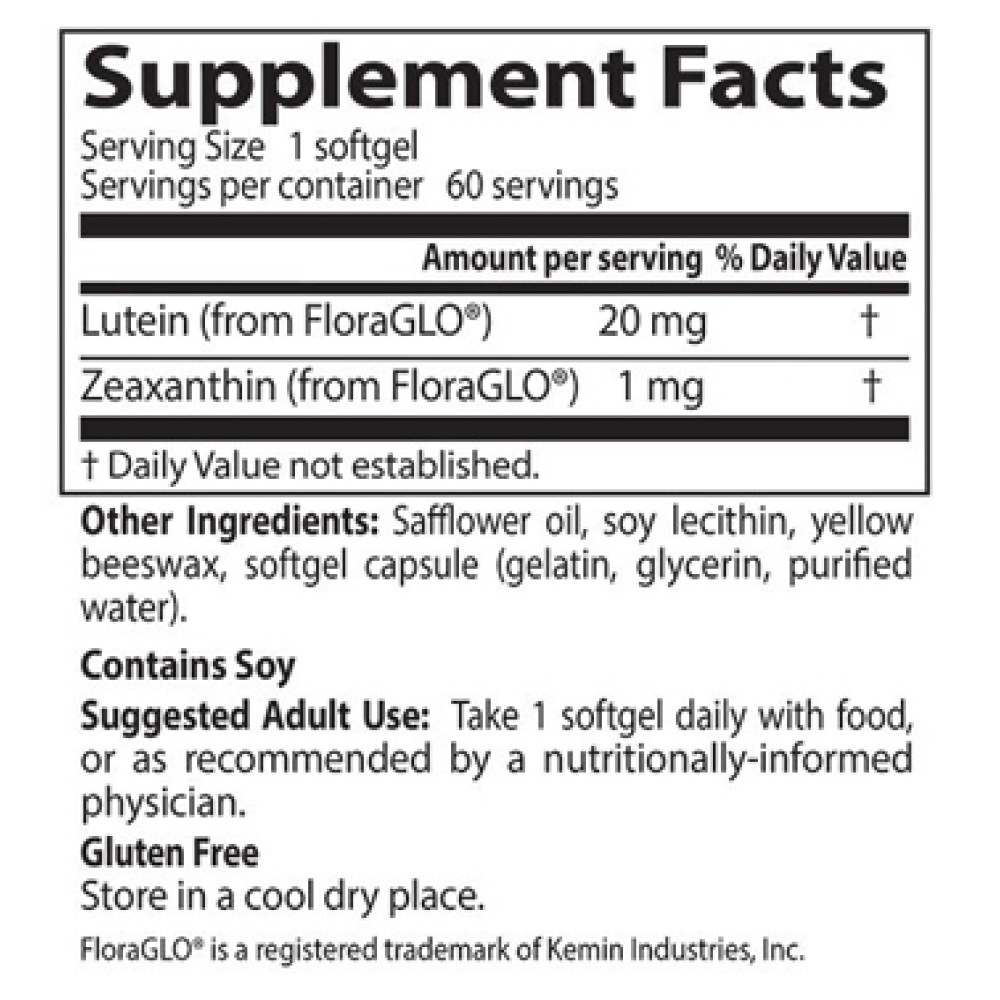 Doctor's Best Lutein with FloraGlo Lutein 20mg 60 Softgels ...