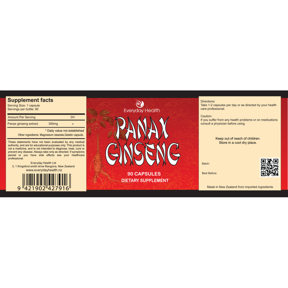 Everyday Health Panax Ginseng 90 Capsules - HealthPorter NZ