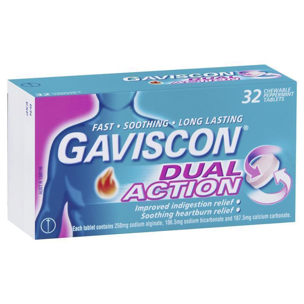 Gaviscon Dual Action Peppermint Flavour 32 Chewable Tablets ...