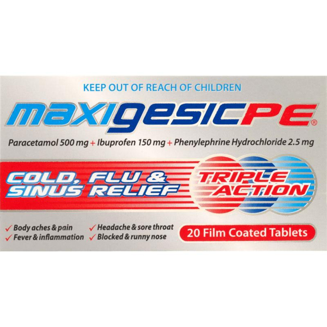 Maxigesic PE Cold Flu Sinus Relief Tablets | HealthPorter NZ