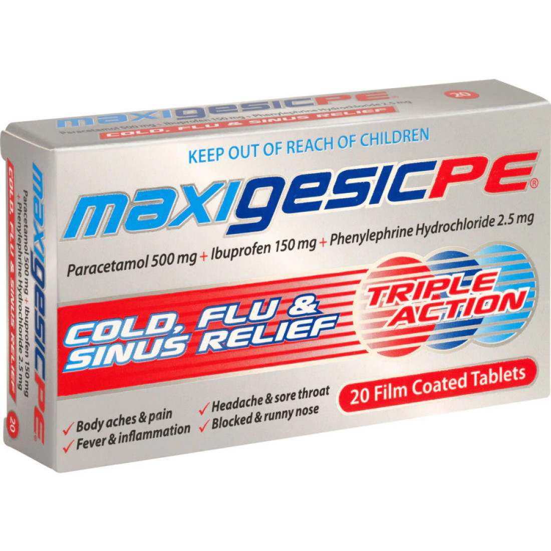 Maxigesic PE Cold Flu Sinus Relief Tablets | HealthPorter NZ