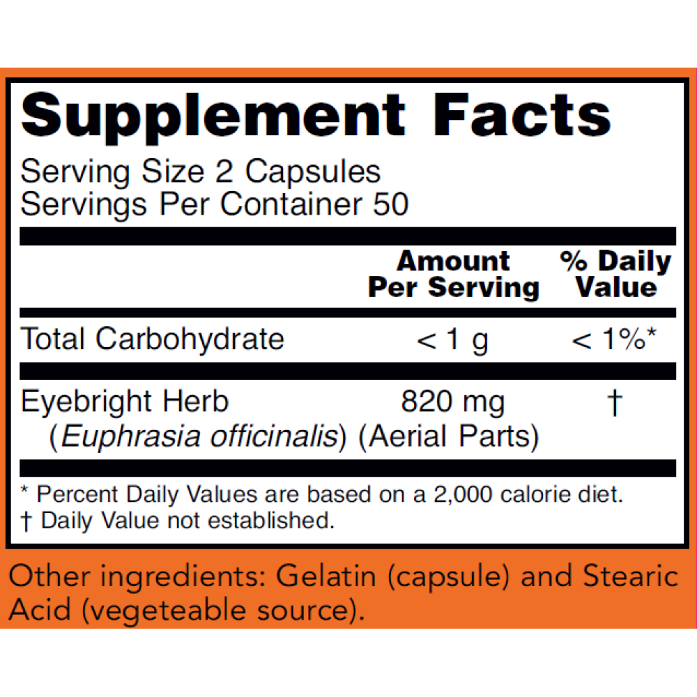 Now Foods Eyebright Herb 410mg 100 Capsules - HealthPorter