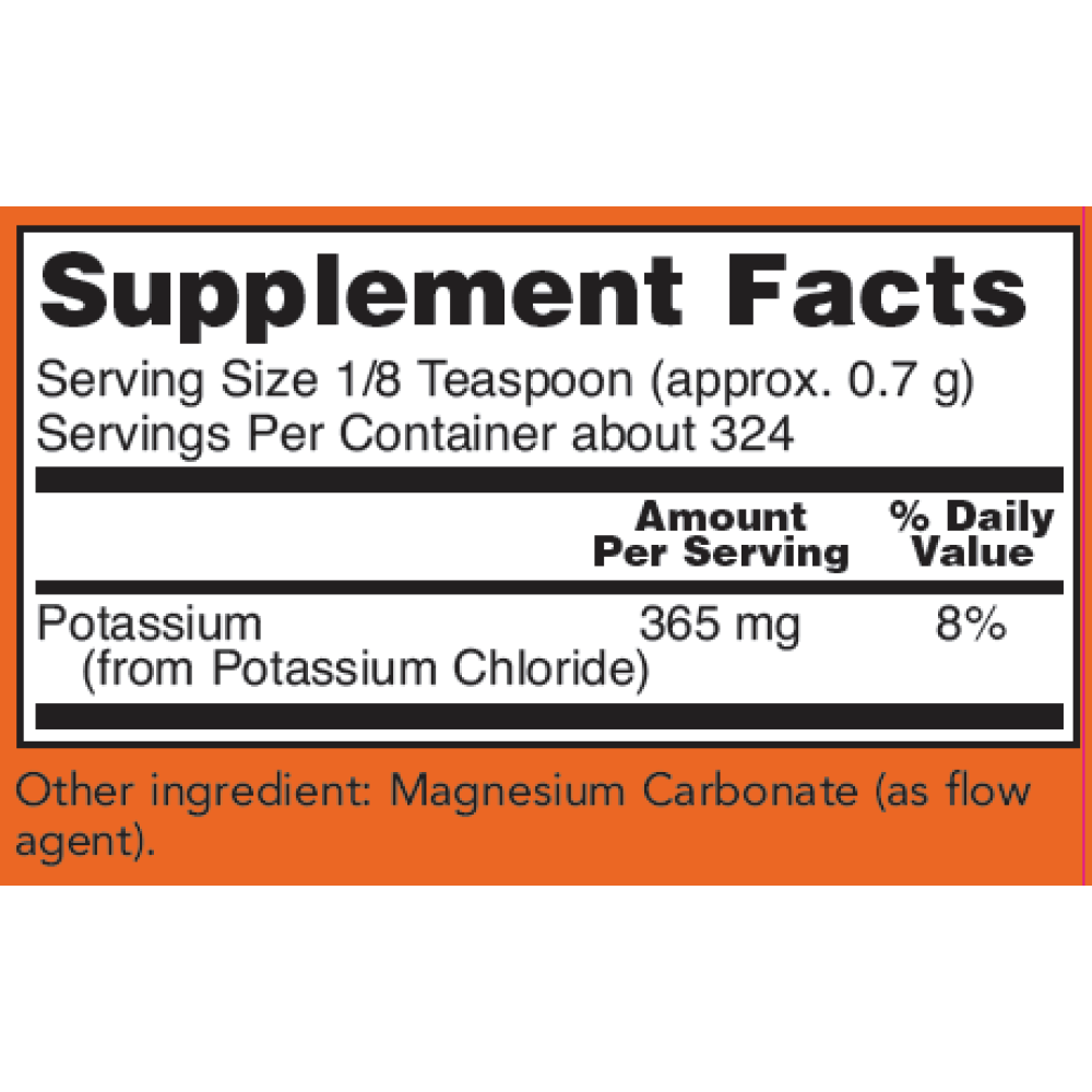 Buy Now Foods Potassium Chloride Powder 227g - HealthPorter