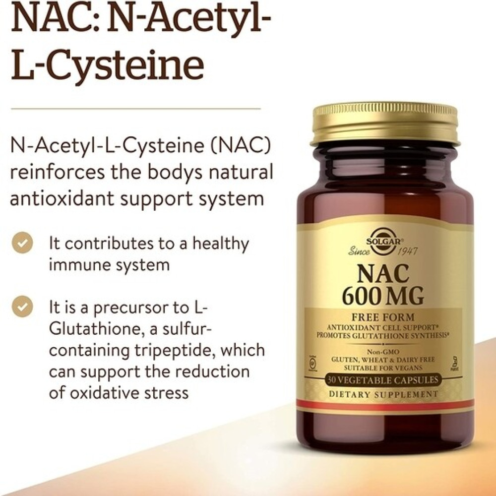 NAC N-Acetyl Cysteine 600mg - Solgar | HealthPorter NZ