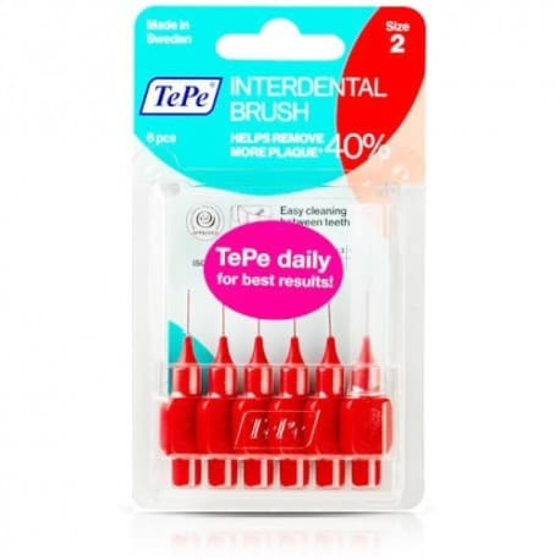 TePe Interdental Toothbrushes Size 2 Red (6 brushes per pack)