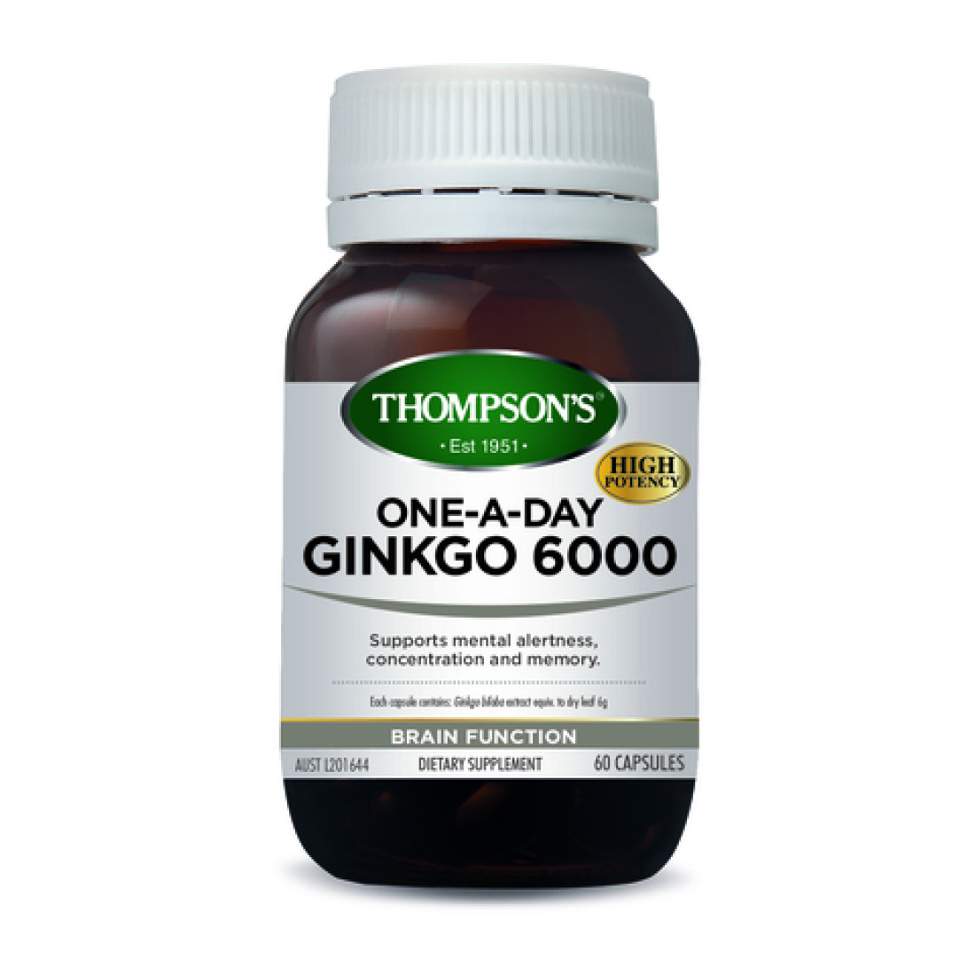 Thompson's Ginkgo 6000mg One A Day 60 Capsules - HealthP ...